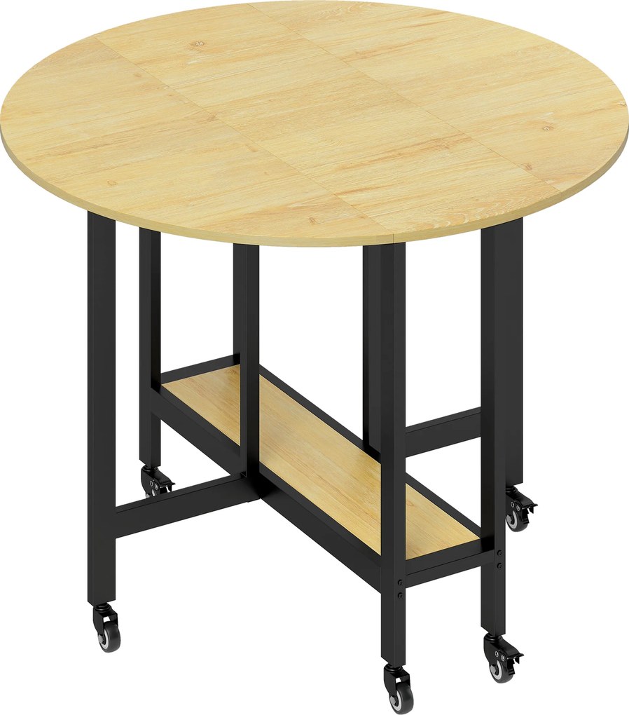 HOMCOM skládací jídelní stůl na kolečkách, kuchyňský stůl pro 4 osoby s integrovanou odkládací plochou, 100 x 75 cm, dub