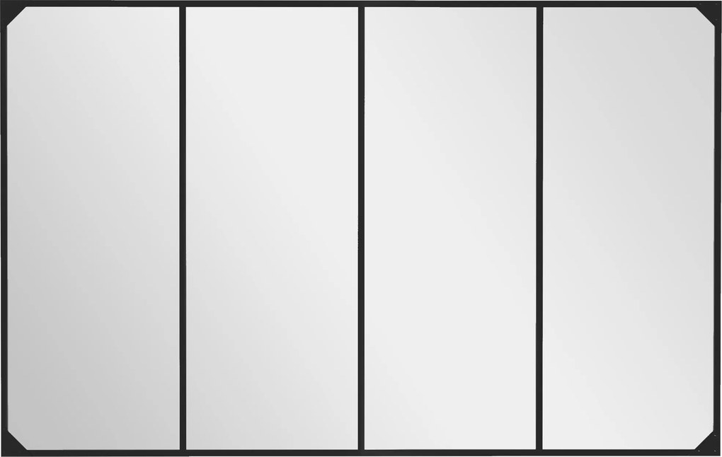 HOMCOM Obdélníkové zrcadlo s industriálním stylem a mřížkovým vzorem, horizontální nebo vertikální, s 4 háčky, černý kov - 109 x 69 cm