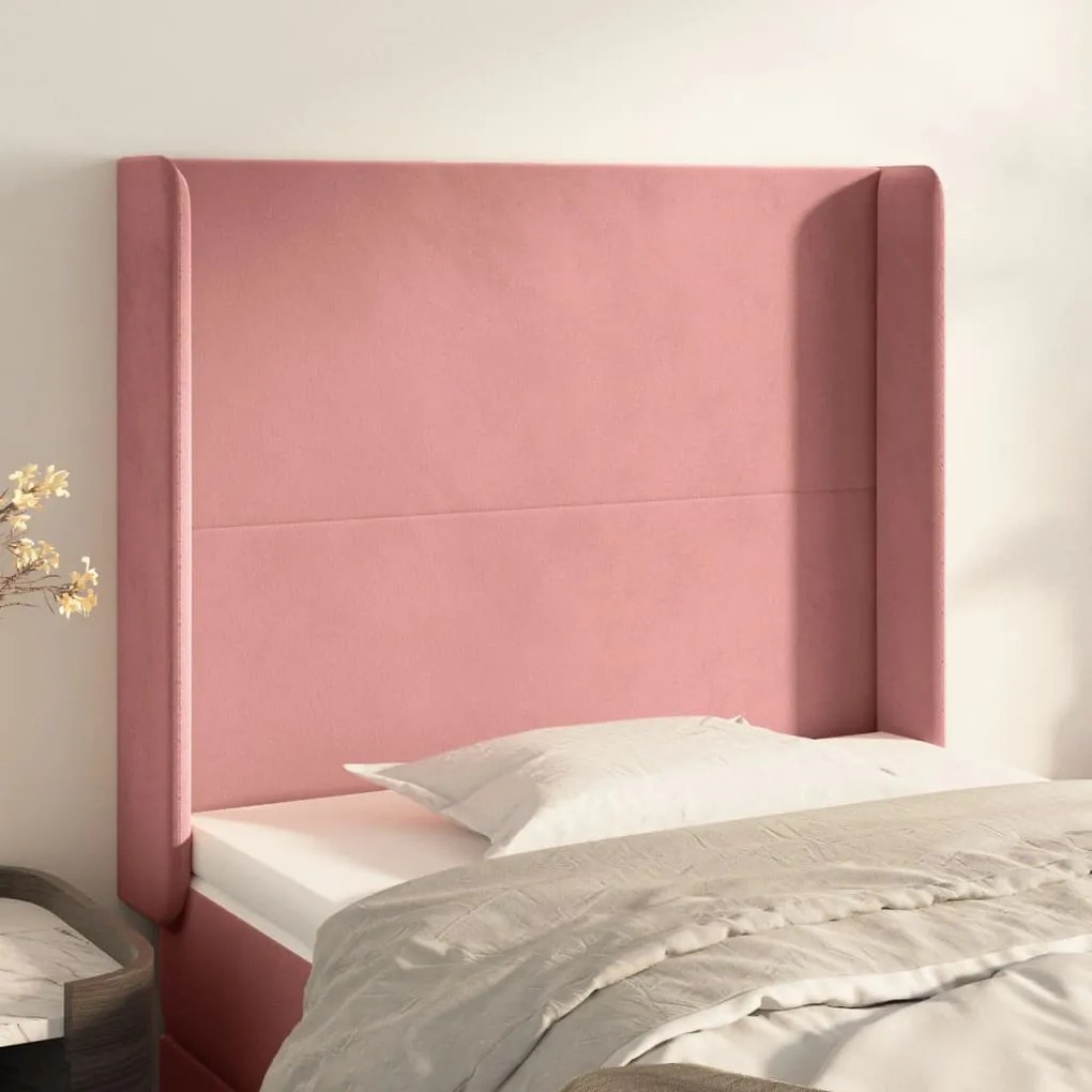 Čelo postele typu ušák růžové 83x16x118/128 cm samet 3119335