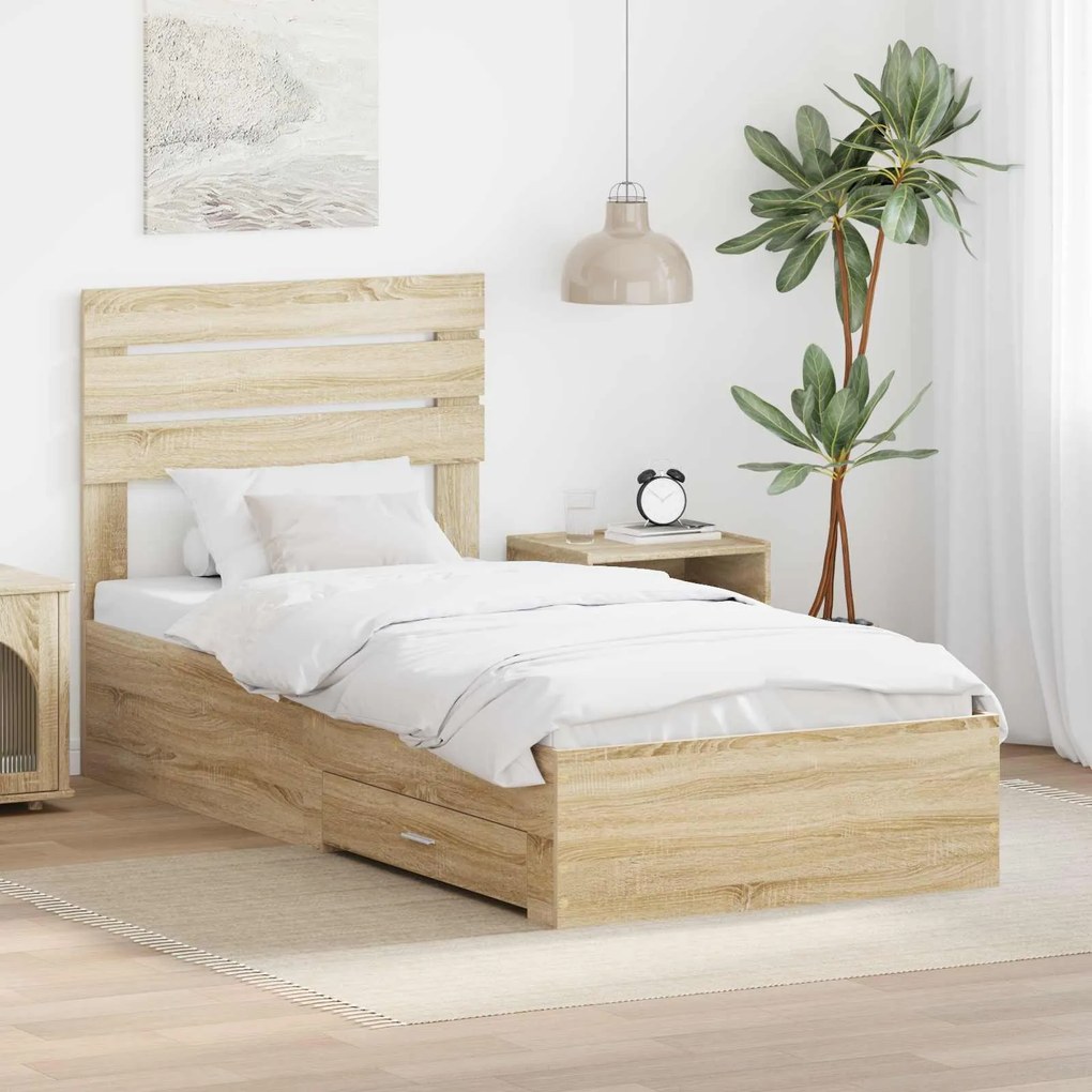 Rám postele Sonoma dub a stříbrná 75 x 190 cm Kompozitní dřevo 3411700