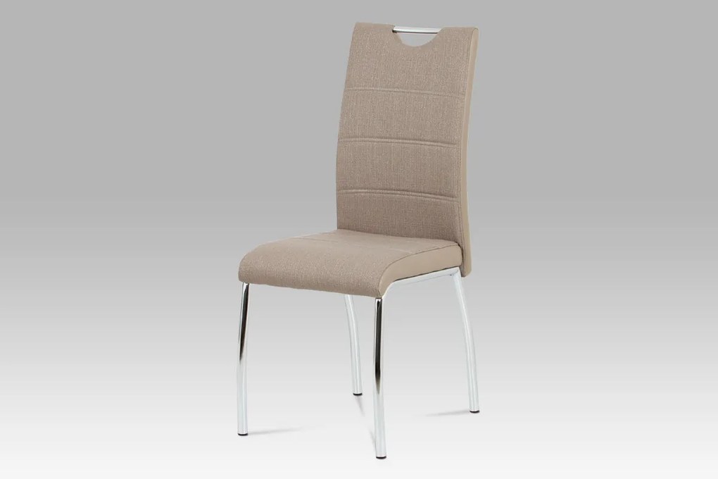 Jídelní židle z cappuccino látky s koženkou na chromované konstrukci HC-586 CAP2