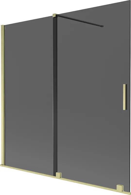 Mexen Velar, 2-křídlová posuvná vanová zástěna 160 x 150 cm, 8mm šedé sklo, zlatá matná, 896-160-000-41-55