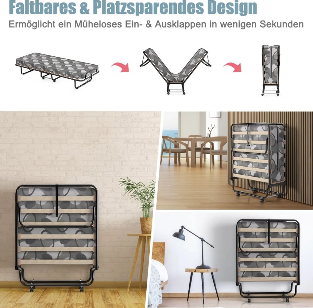 Costway Skládací postel s matrací přenosná a pro hosty šedá made in Italy Původ