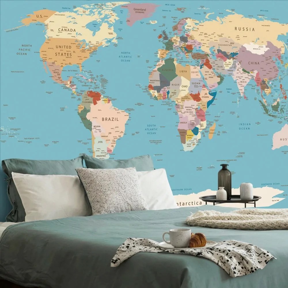Samolepící tapeta mapa světa s názvy - 150x100 cm