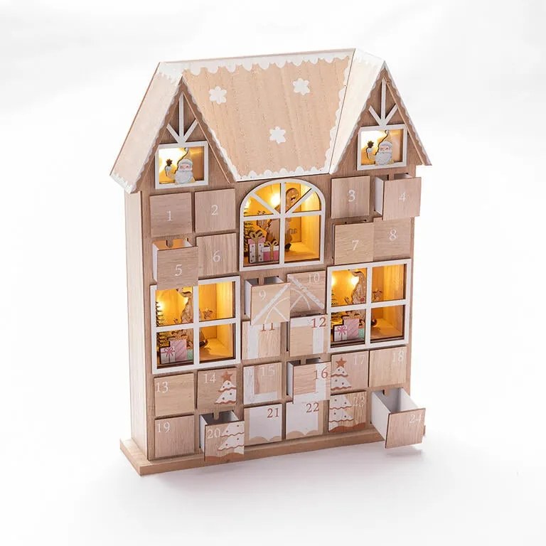 Dřevěný LED adventní kalendář s šuplíčky DOMEK