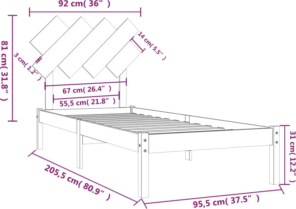 vidaXL Rám postele 90 x 200 cm masivní dřevo [3104855] Barva: Černá