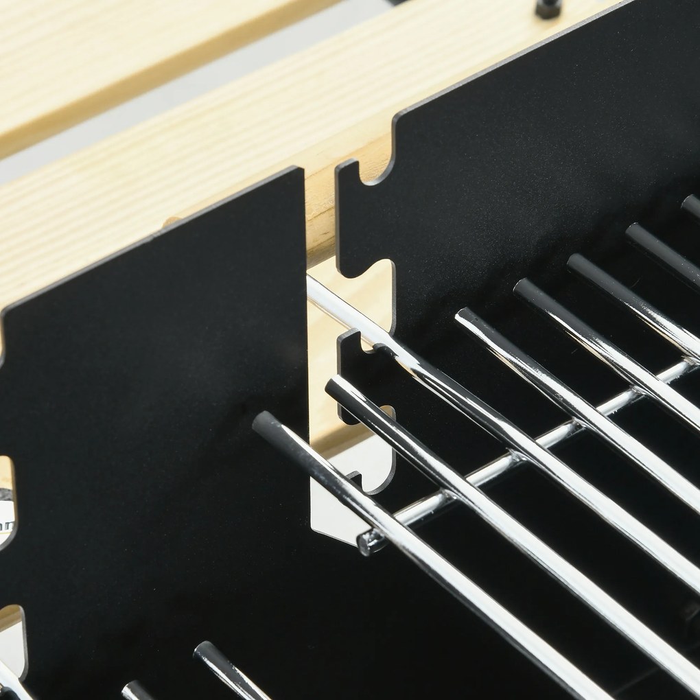 Outsunny gril na dřevěné uhlí BBQ kempinkový gril se dvěma rošty a odkládací plochou, kovový, černý 113x53,5x82,5cm na zahradu a terasu | Aosom.de