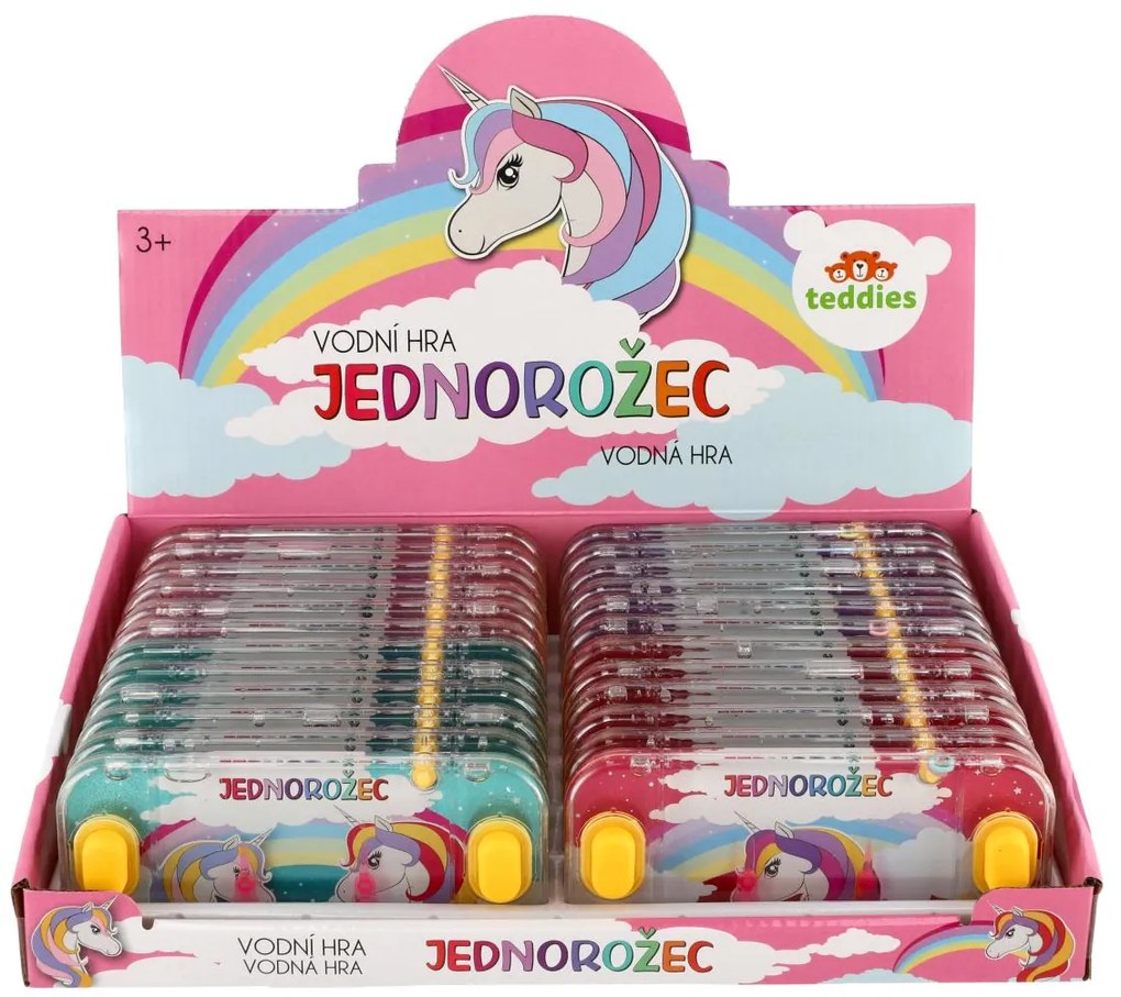 Teddies Vodní hra hlavolam 15,5x7cm plast jednorožec 4 druhy 24ks v boxu