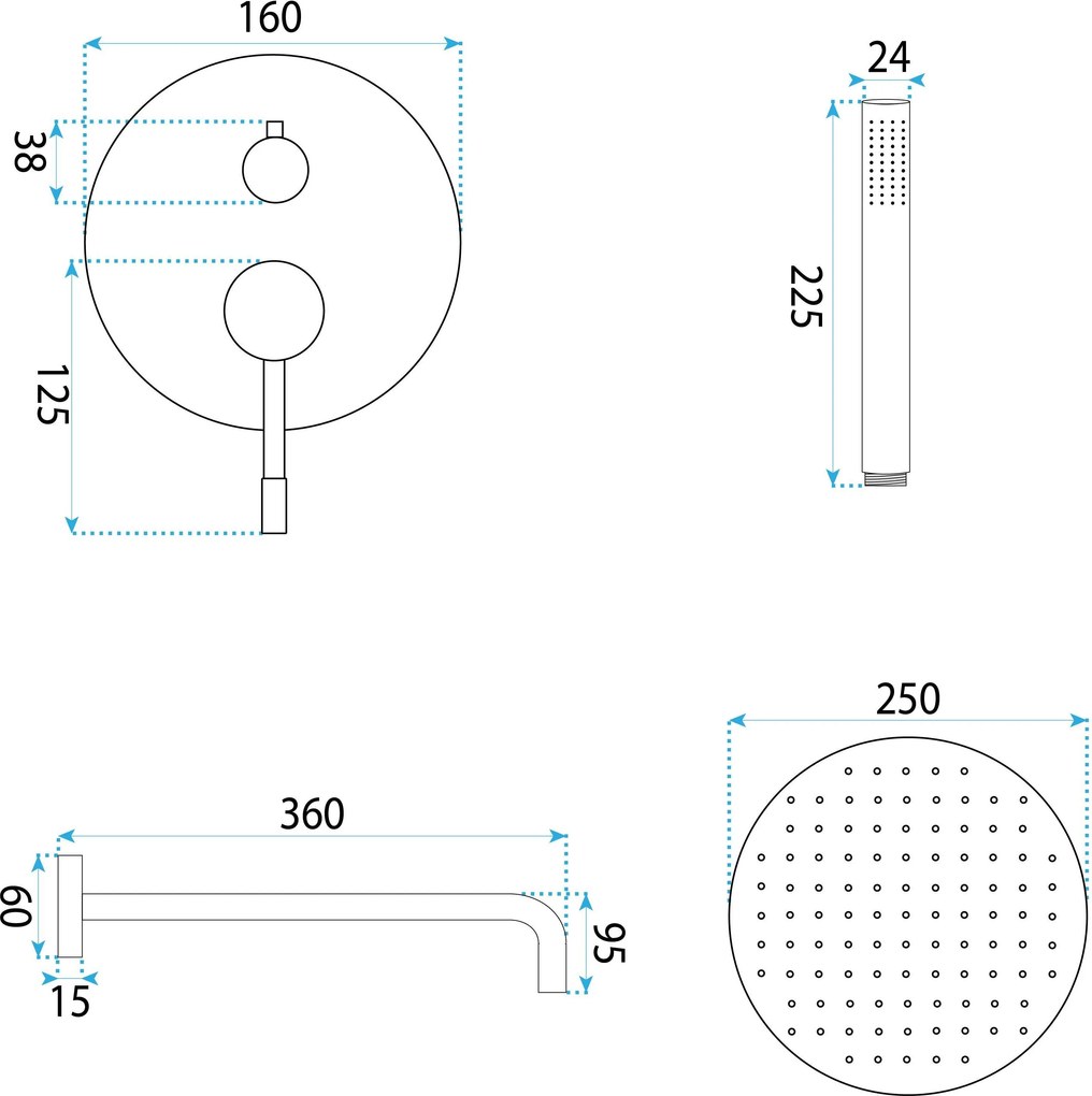 Sprchový komplet REA LUNGO DIAMOND + BOX s podomítkovou baterií, měď
