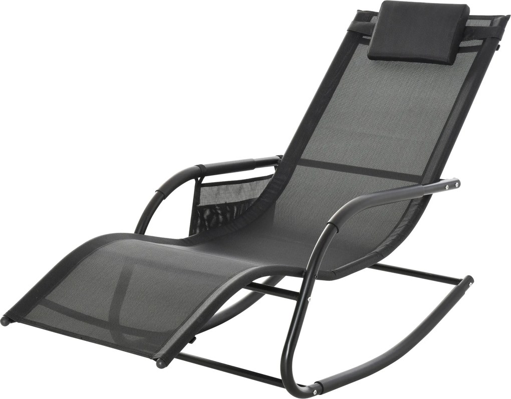 Zahradní houpací křeslo Outsunny s polstrovanými opěrkami, opěrkou hlavy a boční kapsou, nosnost 120 kg pro zahradu, terasu a patio 150x62x88 cm Černé