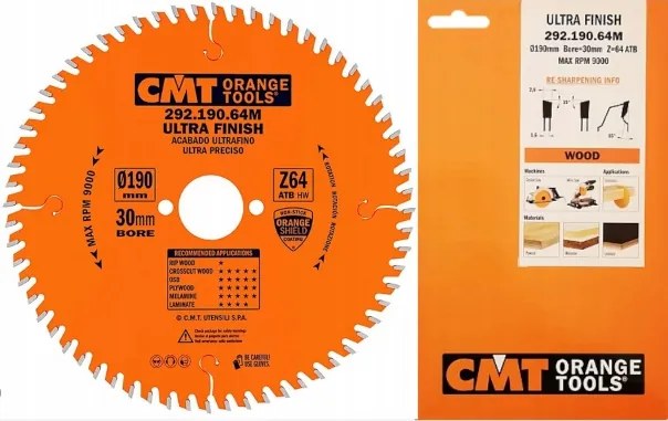 Cmt Pila kotoučová ponorná 190x20x2,6/1,6/64z 292.190.64M