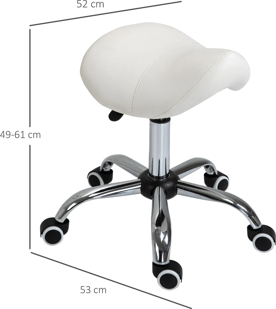 HOMCOM Otočná stolička s nastavitelnou výškou Sedlová stolička čalouněná v bílé barvě pro kancelář a domácnost