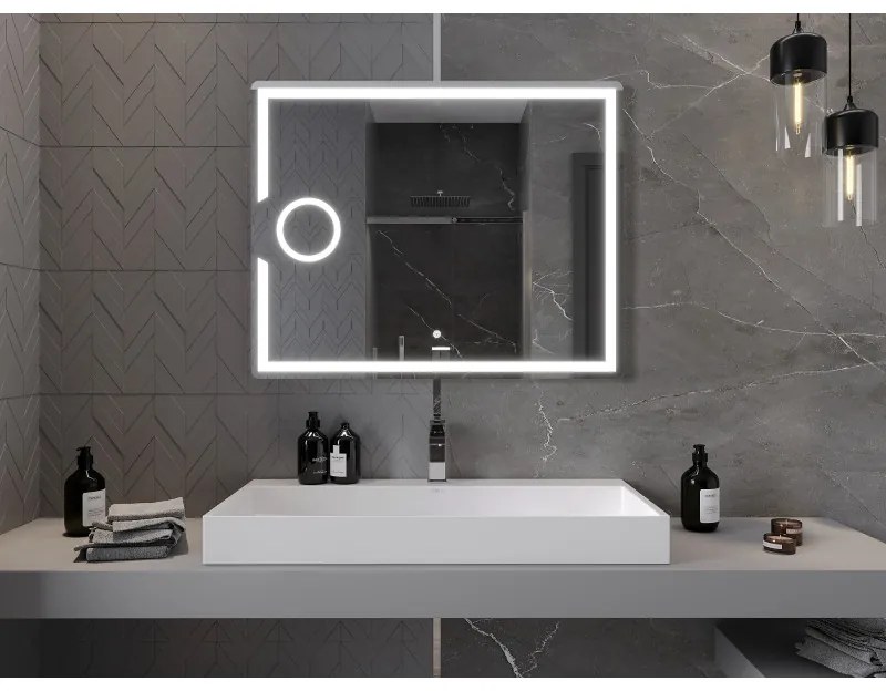 Mexen Onyx, LED koupelnové zrcadlo s podsvícením a kosmetickým zrcátkem 100x80 cm, 6000K, ochrana proti zamlžování, 9813-100-080-611-00