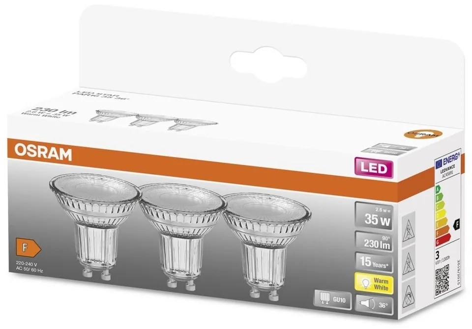 3 ks reflektorová LED bodovka GU10 2,6 W STAR, teplá bílá