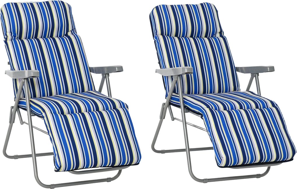 Outsunny Sada slunečních lehátek s polstrováním, skládací sluneční postel, 5polohová nastavitelná opěrka, zahradní lehátko, zahradní nábytek, ocel, po