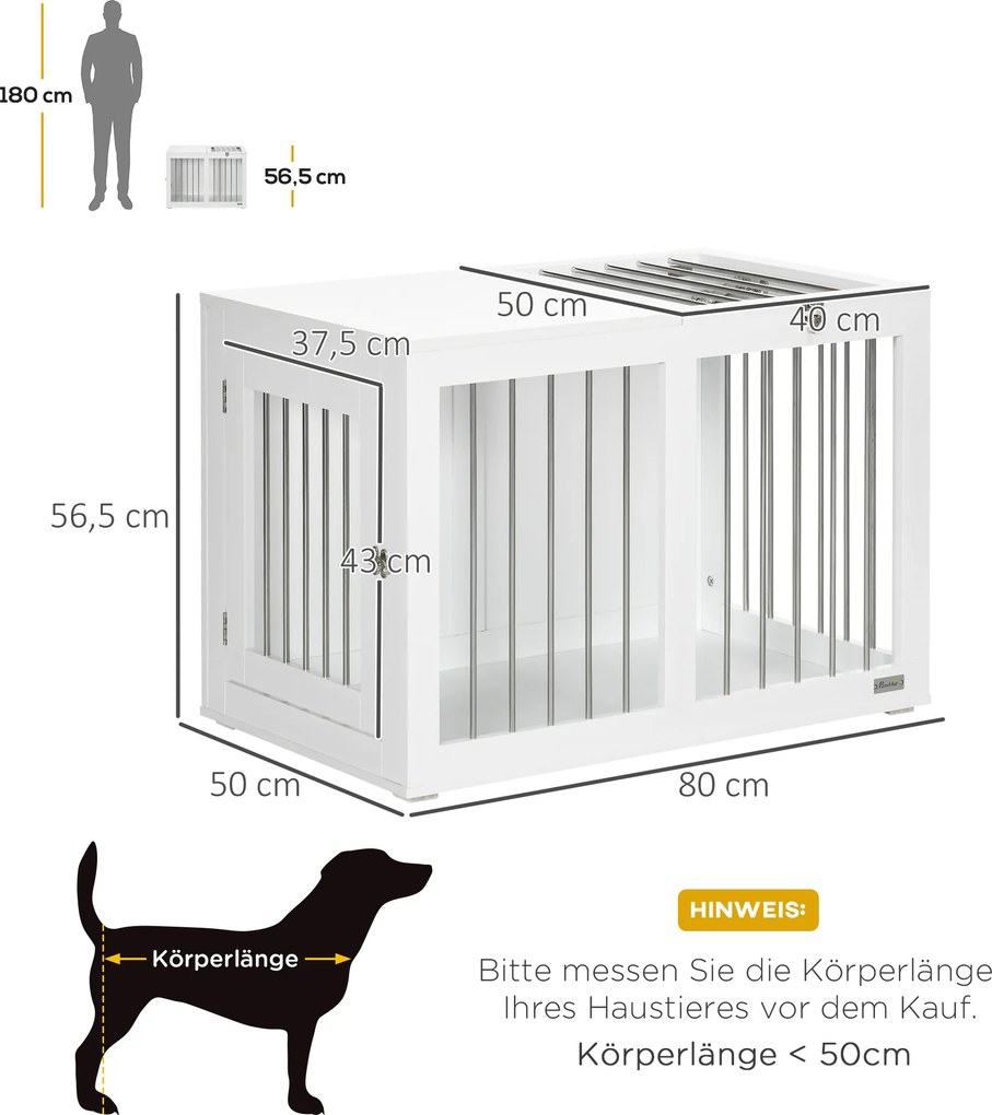 PawHut klec pro psy Klec pro střední psy 80 x 50 x 56,5 cm s dvířky a transportní funkcí v bílé barvě | Aosom.de