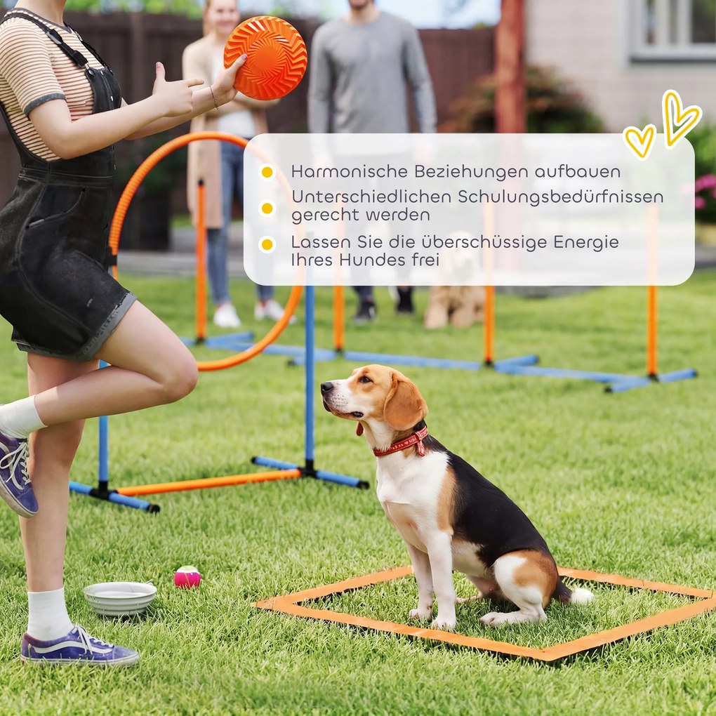 PawHut Agility set pro psy 11dílné agility vybavení pro psy se 2 tunely Výškově nastavitelný skákací kruh a překážky Slalomová tyč