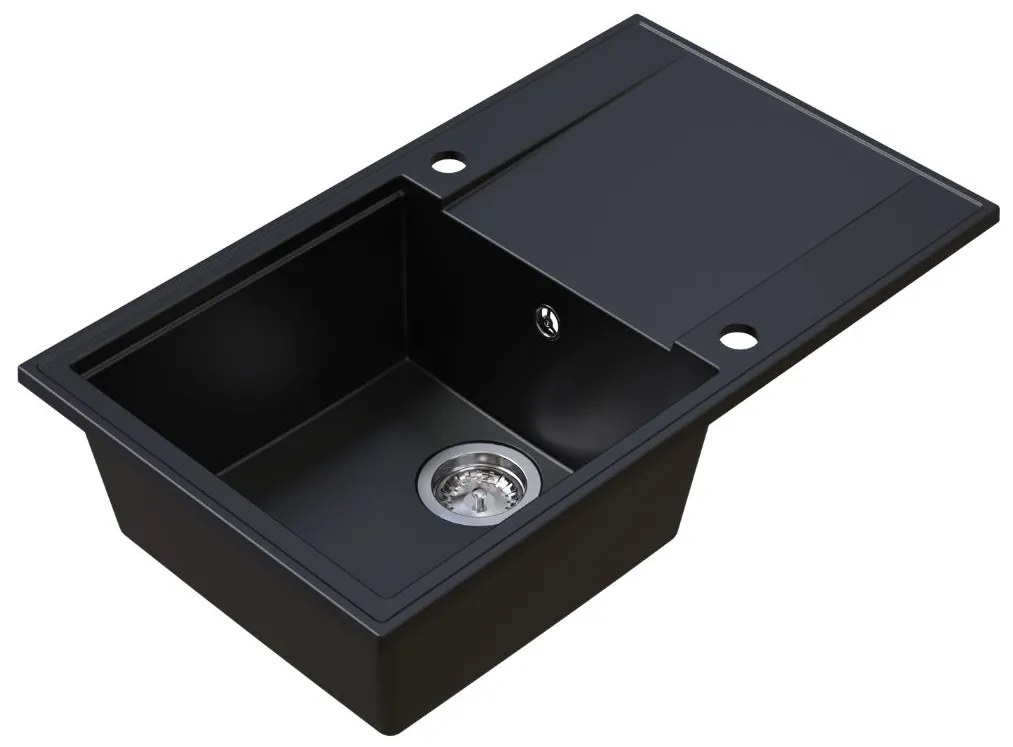 Sink Quality Sink55, kuchyňský granitový dřez 780x460x215 mm + chromový sifon, černá, SKQ-SINK.C.1KDOL.X