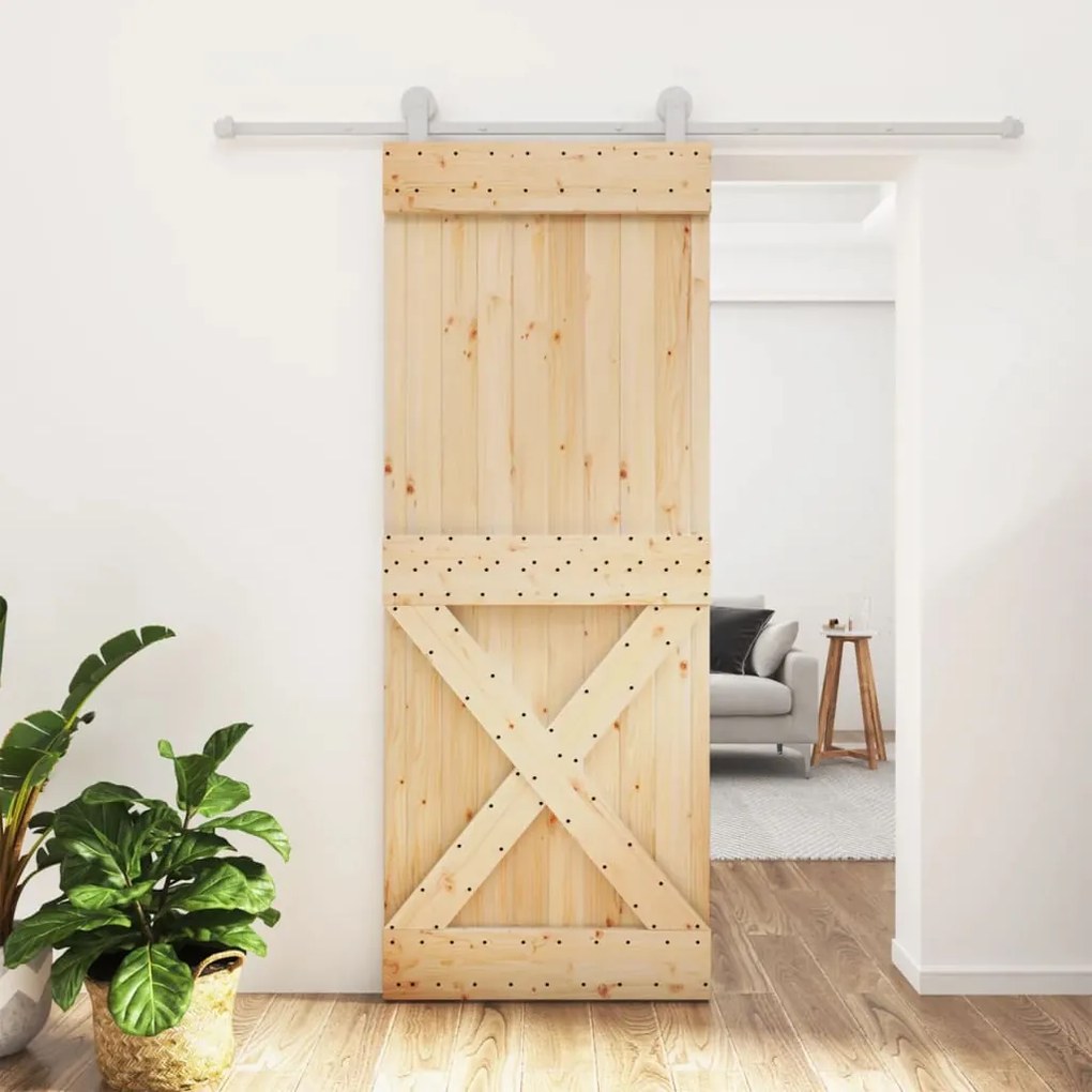 Posuvné Dveře S Kováním 80 X 210 Cm Masivní Borové Dřevo
