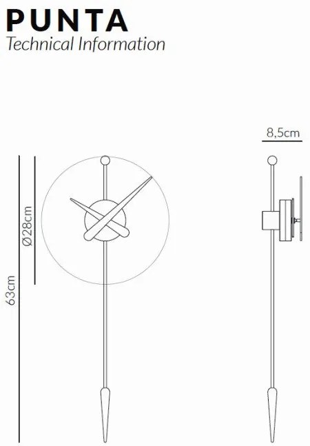 Designové nástěnné hodiny Nomon Punta BW 63cm