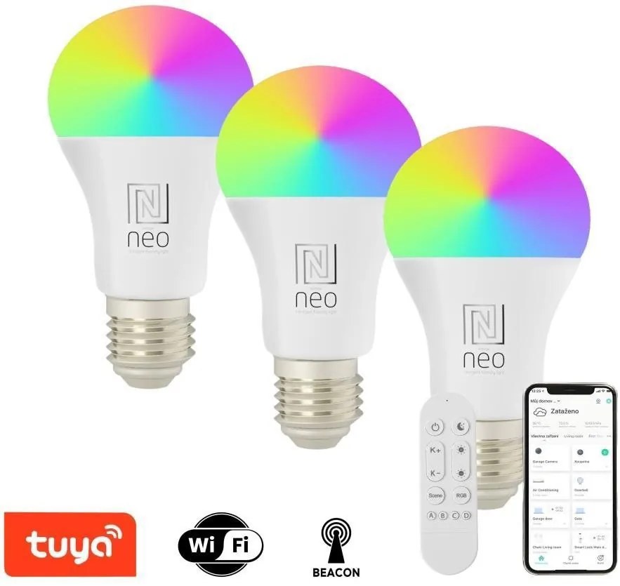 Led žárovka immax neo lite 3x smart žárovka led e27 9w rgb+cct, stmívatelná, wifi, beacon, do