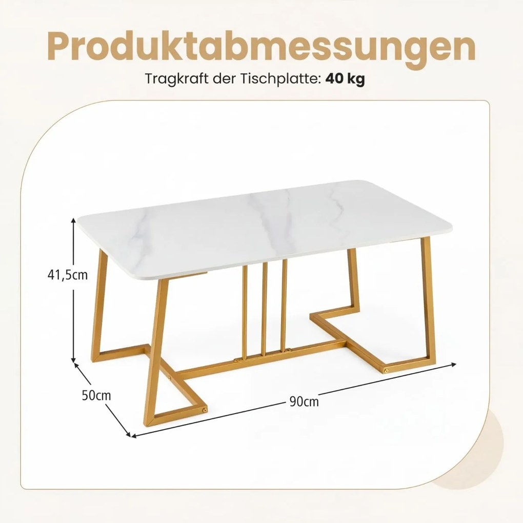 Costway Konferenční stolek umělý mramor 90 cm kovový rám protiskluzový moderní