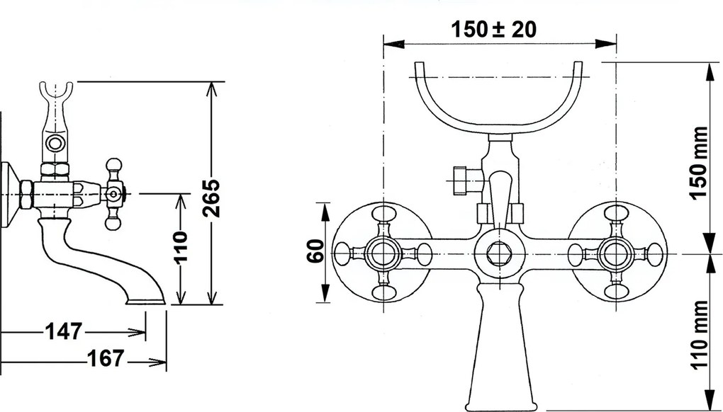 Sapho, ANTEA nástěnná vanová baterie kompletní, chrom