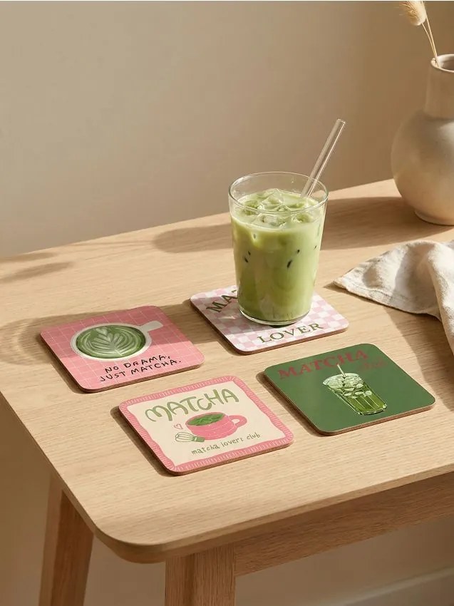 Sinsay - Podtácky pod hrnky s matcha motivem 4 ks - zelená