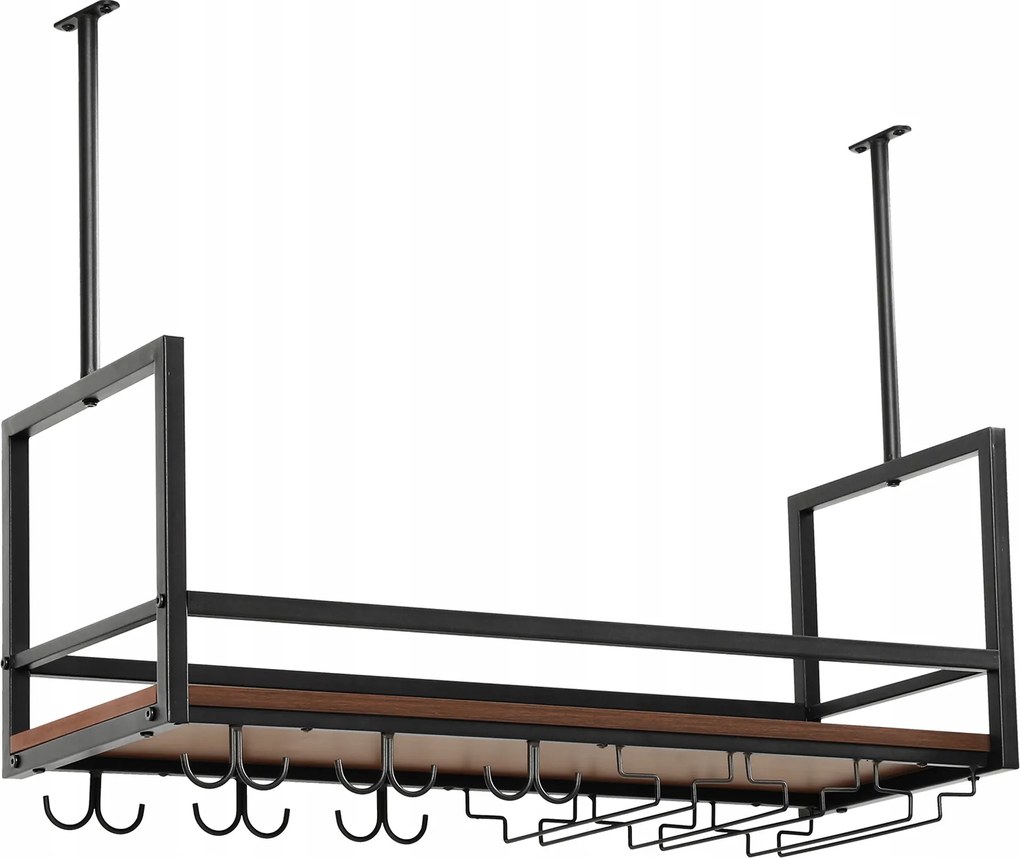 Stojan na víno s držákem na skleničky Borejle 80x30x65 cm černý/ořech
