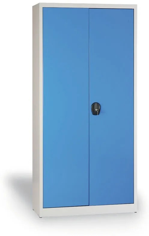 Dílenská policová skříň na nářadí KOVONA JUMBO, 4 police, demontovaná, 950 x 500 x 1950 mm, šedá / modrá