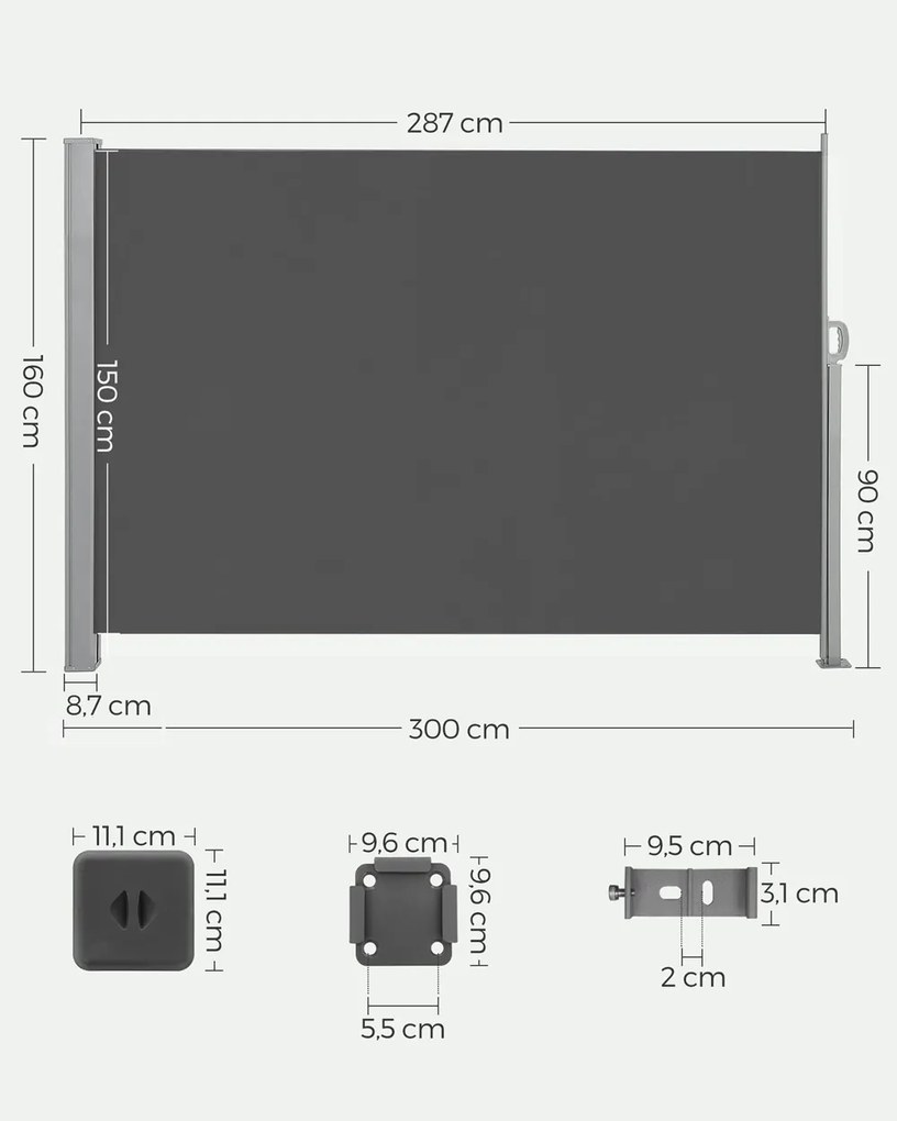 Boční markýza HORIZON na terasu, 160x300cm, šedá SongmicsHome