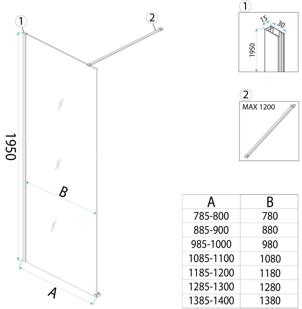 Bezrámová sprchová zástěna REA FLEXI GOLD 80 cm, zlatá lesk/transparent - bez vaničky