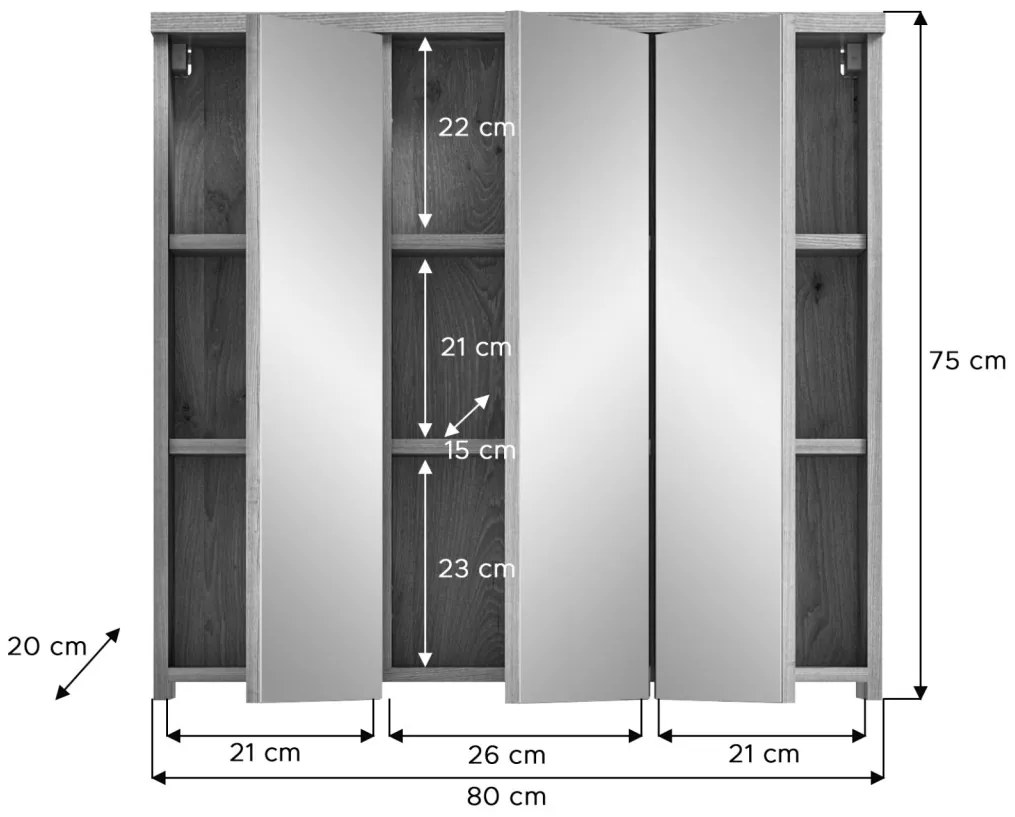 Koupelnová zrcadlová skříňka Grado, dub nox