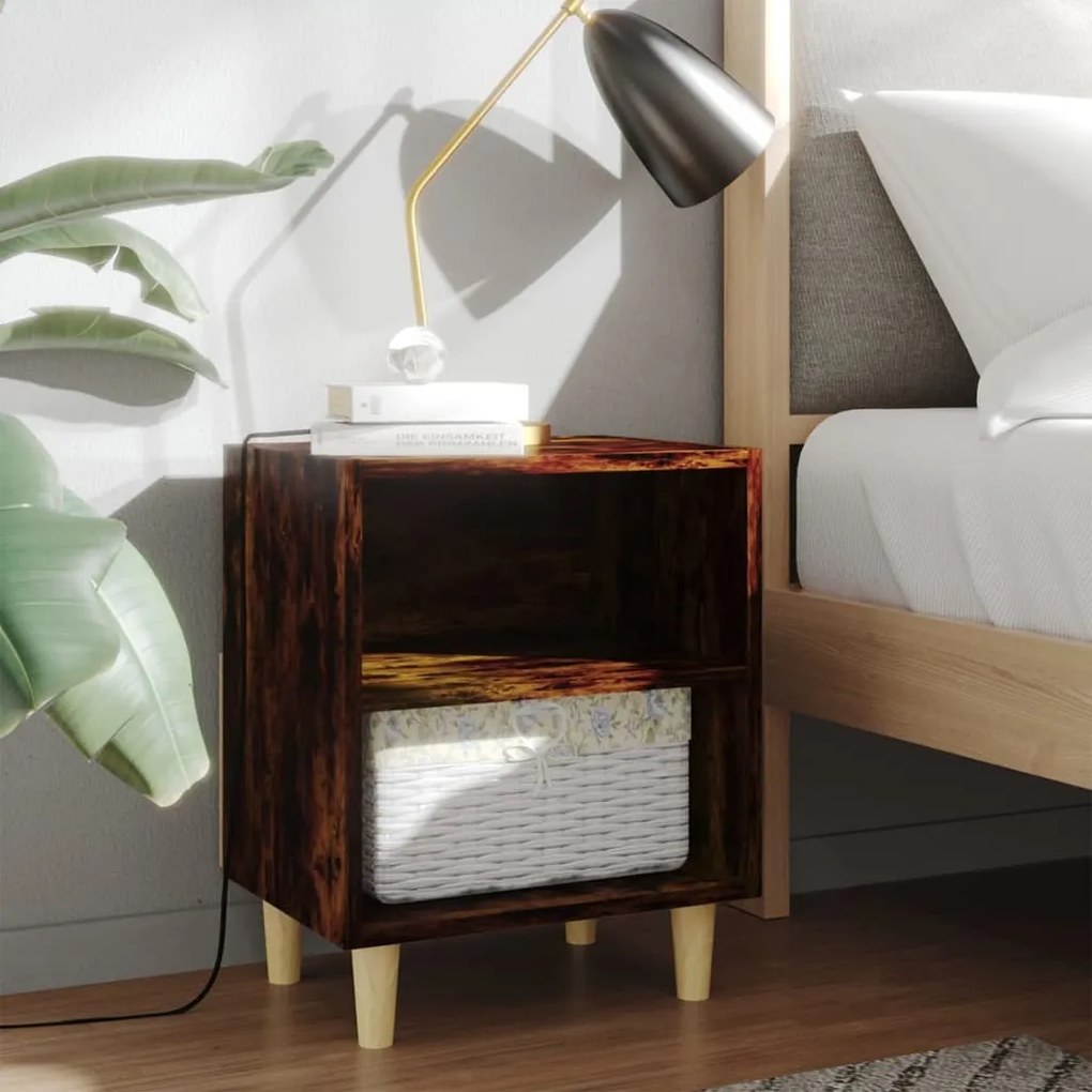 vidaXL Noční stolek s masivními dřevěnými nohami 40 x 30 x 50 cm [805779] Barva: Černá