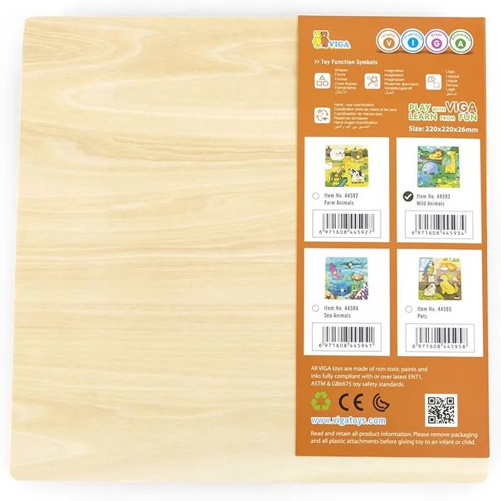 Dětské dřevěné puzzle s úchyty Viga Divoká zvířata 4 ks