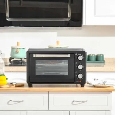 HOMCOM Mini trouba 21L, 3 režimy pečení, 100°C-230°C, 1400W, nerez a sklo, černá+stříbrná, 46.4x38x28.5cm