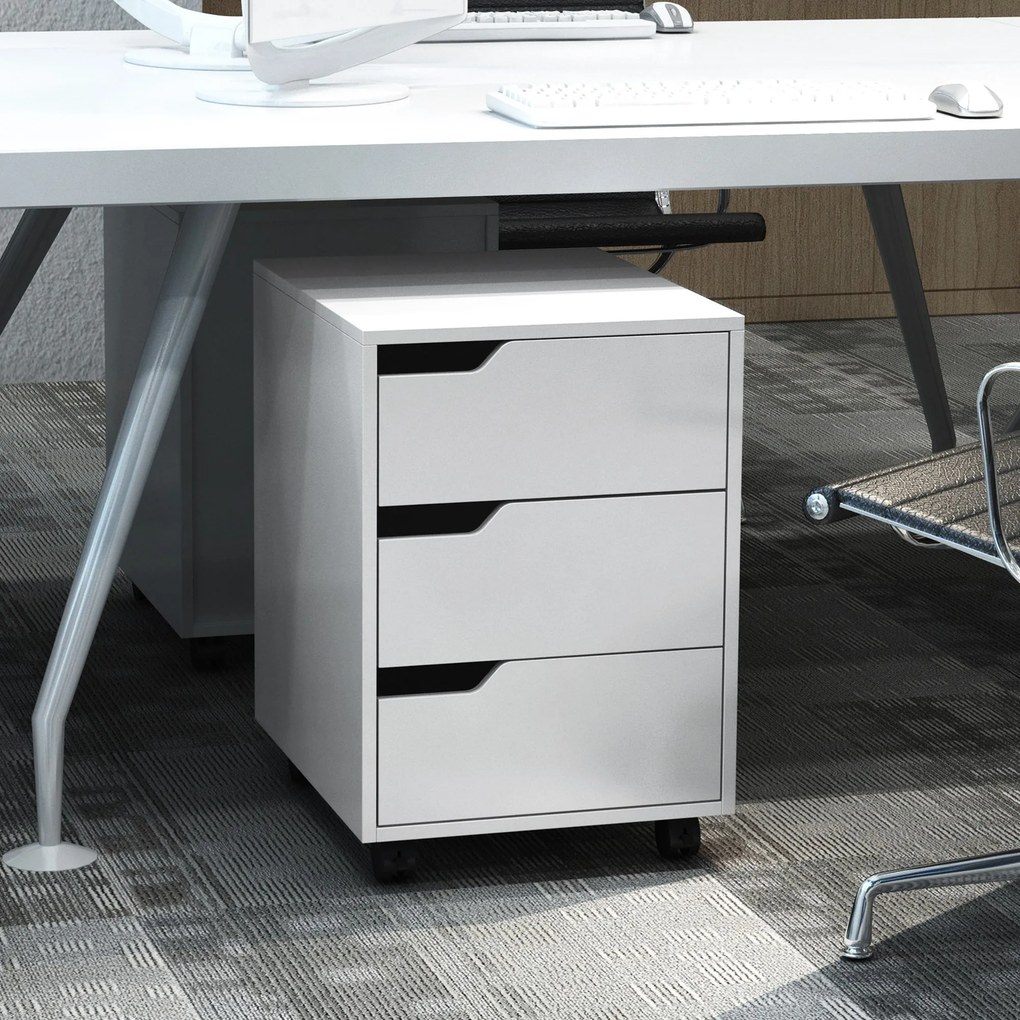 HOMCOM Kancelářská zásuvková skříň s kolečky, filing cabinet se 3 zásuvkami, 40x50x57 cm, bílá