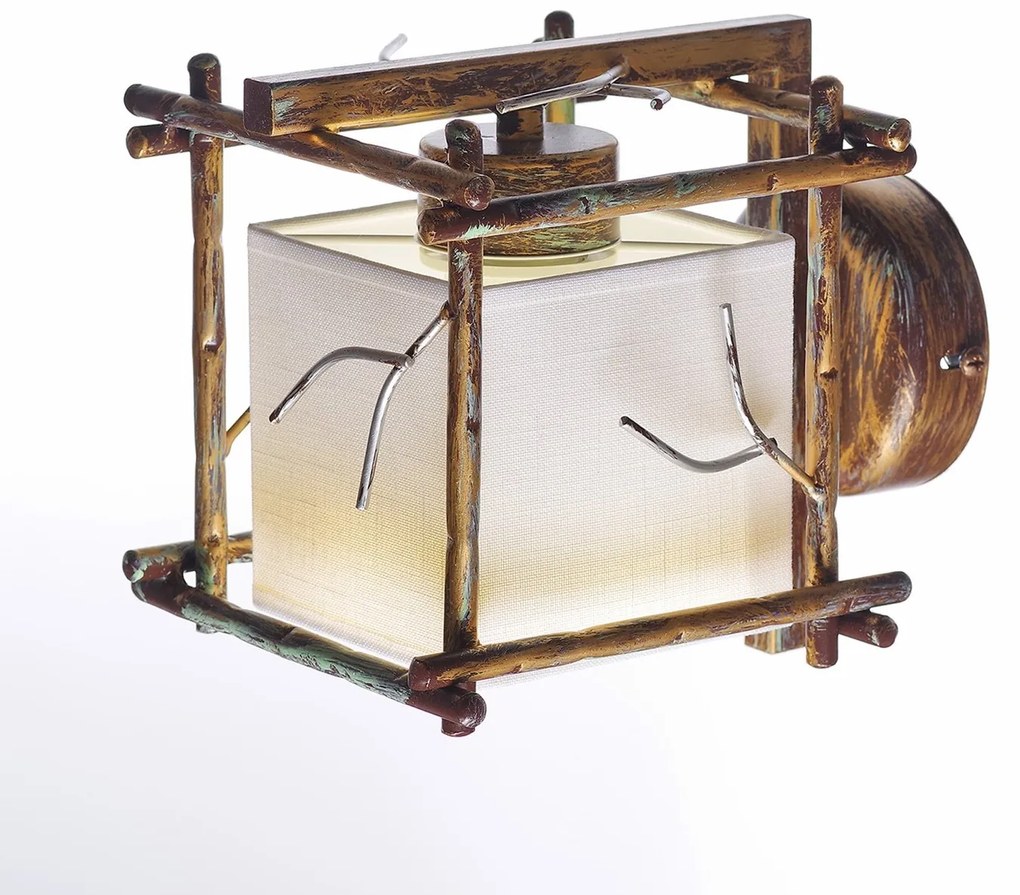 Light for home - Nástěnné světlo v originálním designu v kombinaci s jemnou barvou a ruční patinou 16711 "SAVANNA CUBO", 1x60W, E27, hnědá, zlatá, patina