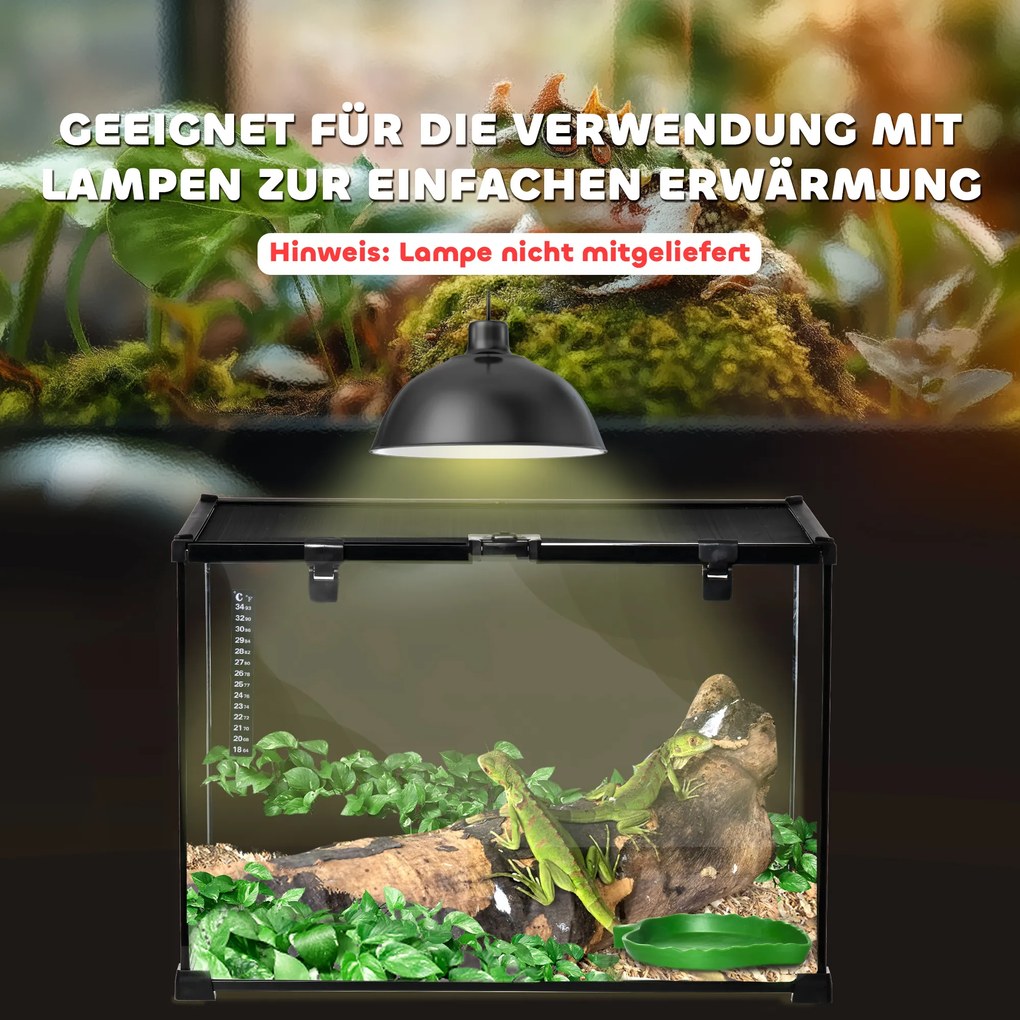 PawHut terárium pro plazy 50 x 30 x 35 cm, skleněný teráriový box pro chov plazů, kovová konstrukce