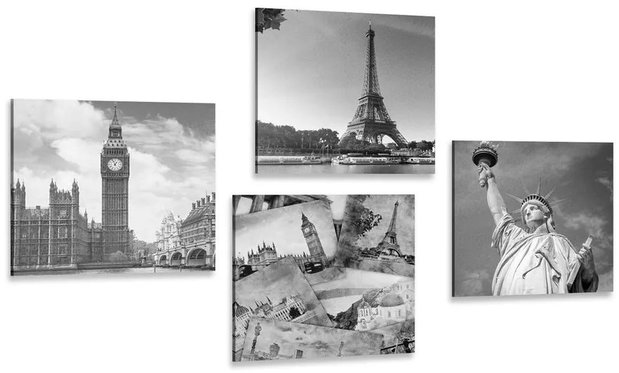Set obrazů města a historické pohlednice Varianta: 4x 60x60