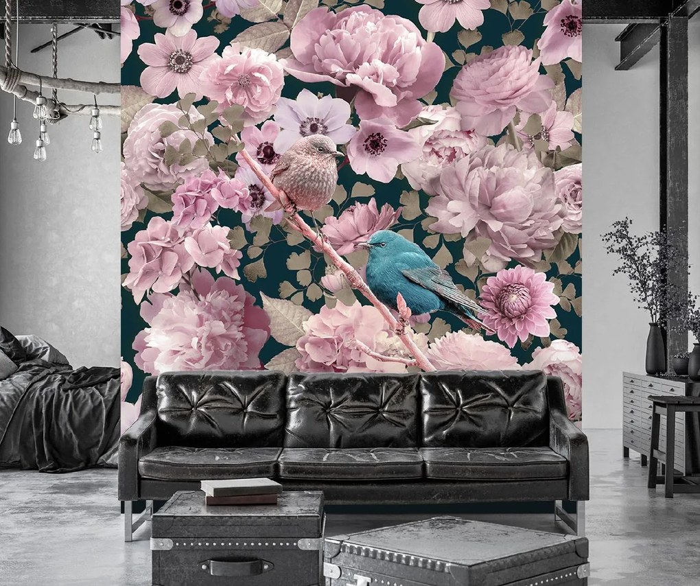 Gario Fototapeta Modrý pták na pozadí růžových růží - Andrea Haase Materiál: Vliesová, Rozměry: 100 x 100 cm