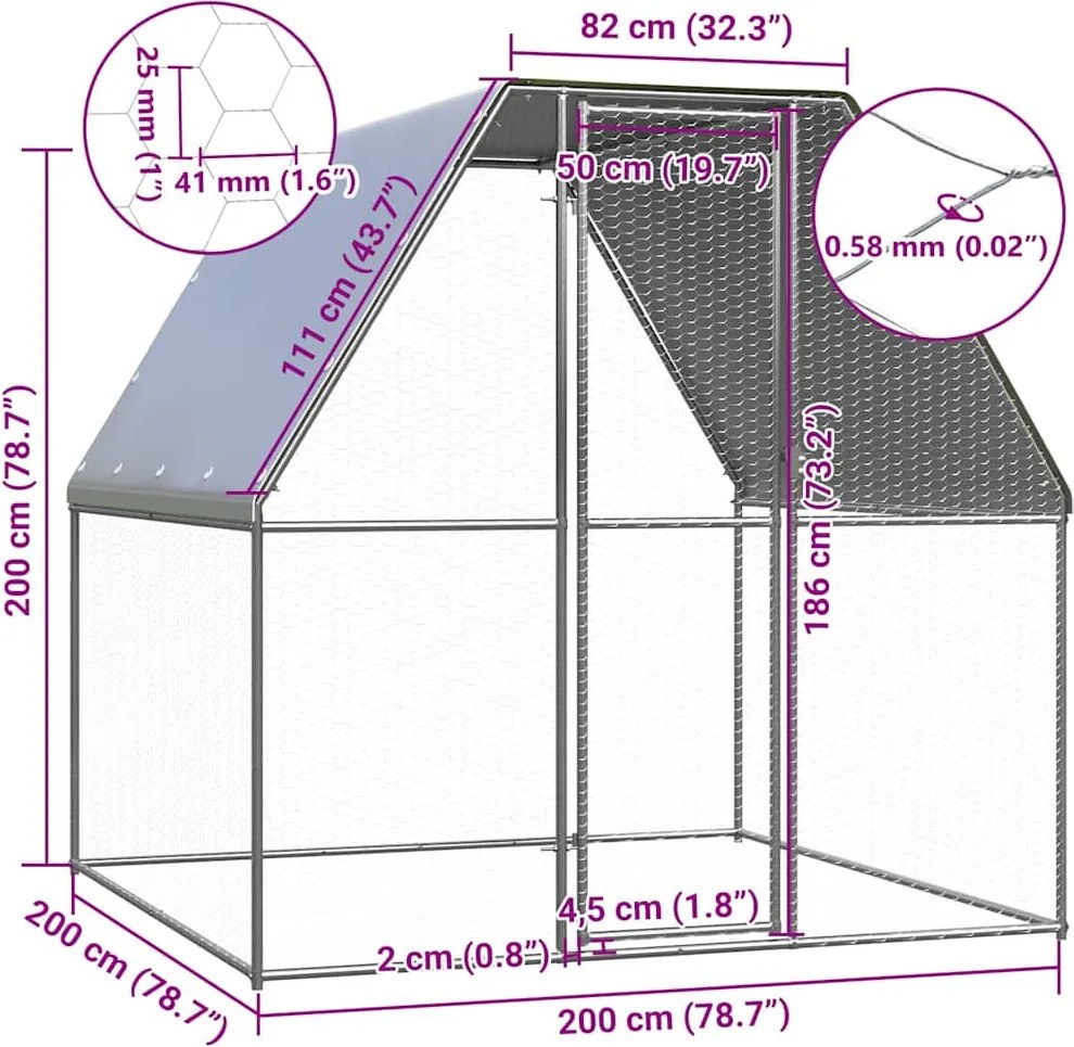 Klec pro kuřata stříbrná a šedá 2 x 2 x 2 m pozinkovaná ocel 155886