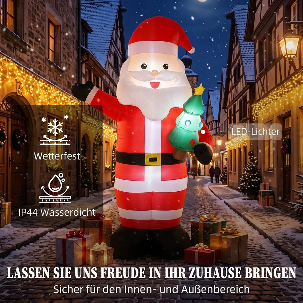 Outsunny Nafukovací Santa Claus, 243 cm, s jasným LED světlem, vánoční dekorace pro vnitřní i venkovní použití, červená