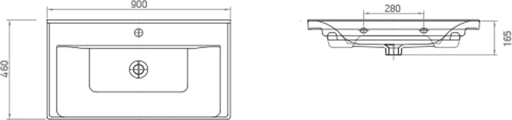 Aqualine SAVA keramické umyvadlo 90 x 46 cm nábytkové s přepadem bílá 2090