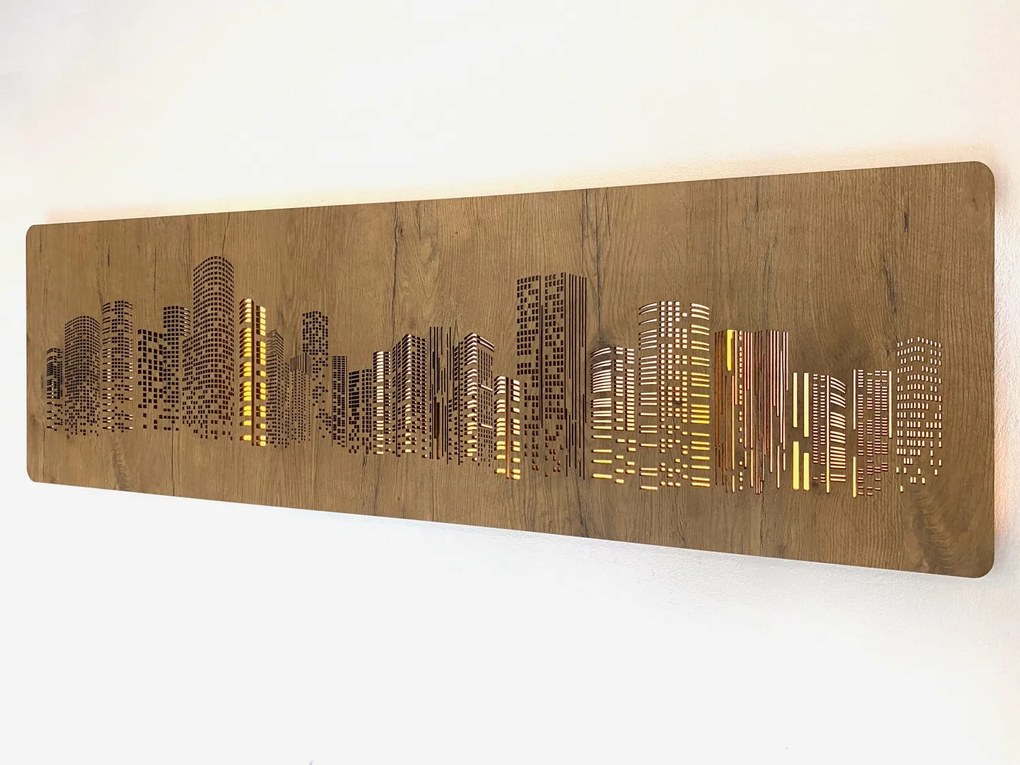 Li-Go "Mrakodrapy" světelný obraz 230V 125x40 cm provedení povrchu: černá s patinou