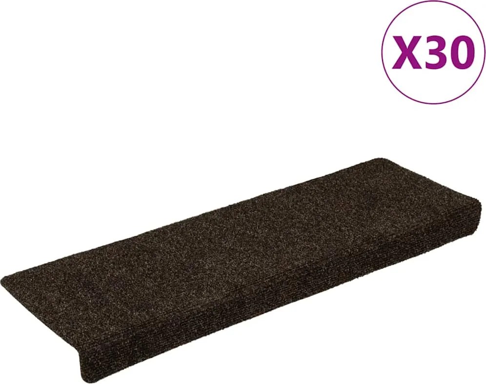 Schodové rohože samolepicí 30 ks 65 x 21 x 4 cm tmavě hnědé s obdélníkovým okrajem 3365697