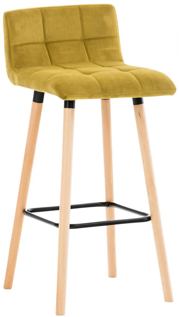 Barová židle Lincoln ~ samet, dřevěné nohy natura - Žlutá