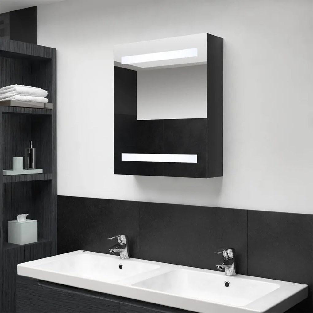 326481 vidaXL LED koupelnová zrcadlová skříňka lesklá černá 50 x 14 x 60 cm