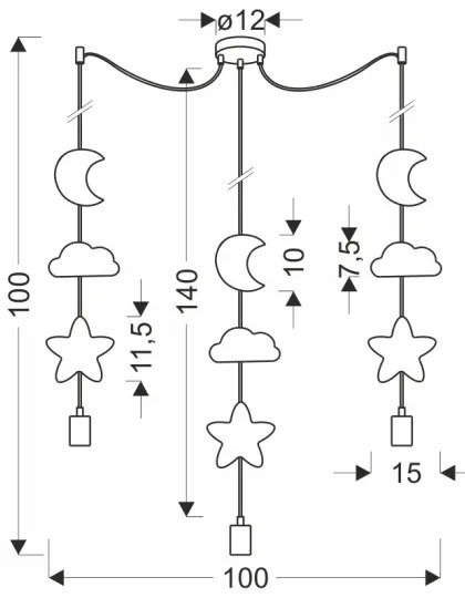 Dětský lustr na lanku TRIO 3xE27/20W/230V žlutá/modrá