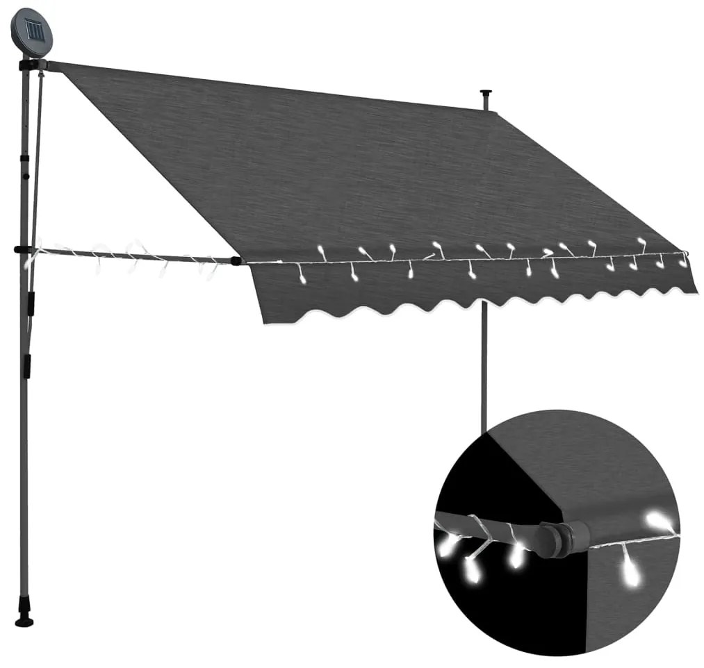vidaXL Marketos Ručně zatahovací markýza s LED světlem 300 cm antracitová